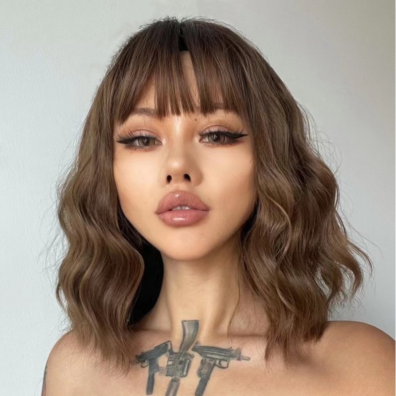 Medium curly synthetic half wigs with bangs - Super X Studio